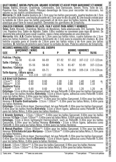 Simplicity 8023 - Boys/Men's Vest, Bow-tie, Cummerbund and Ascot ...