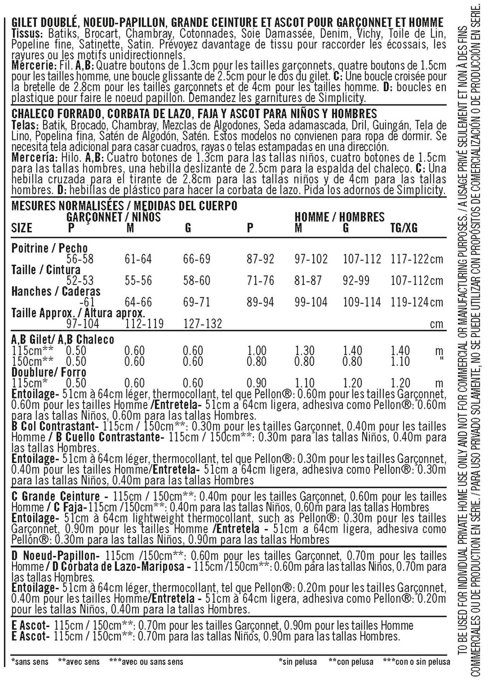 Simplicity 8023 - Boys/Men's Vest, Bow-tie, Cummerbund and Ascot ...