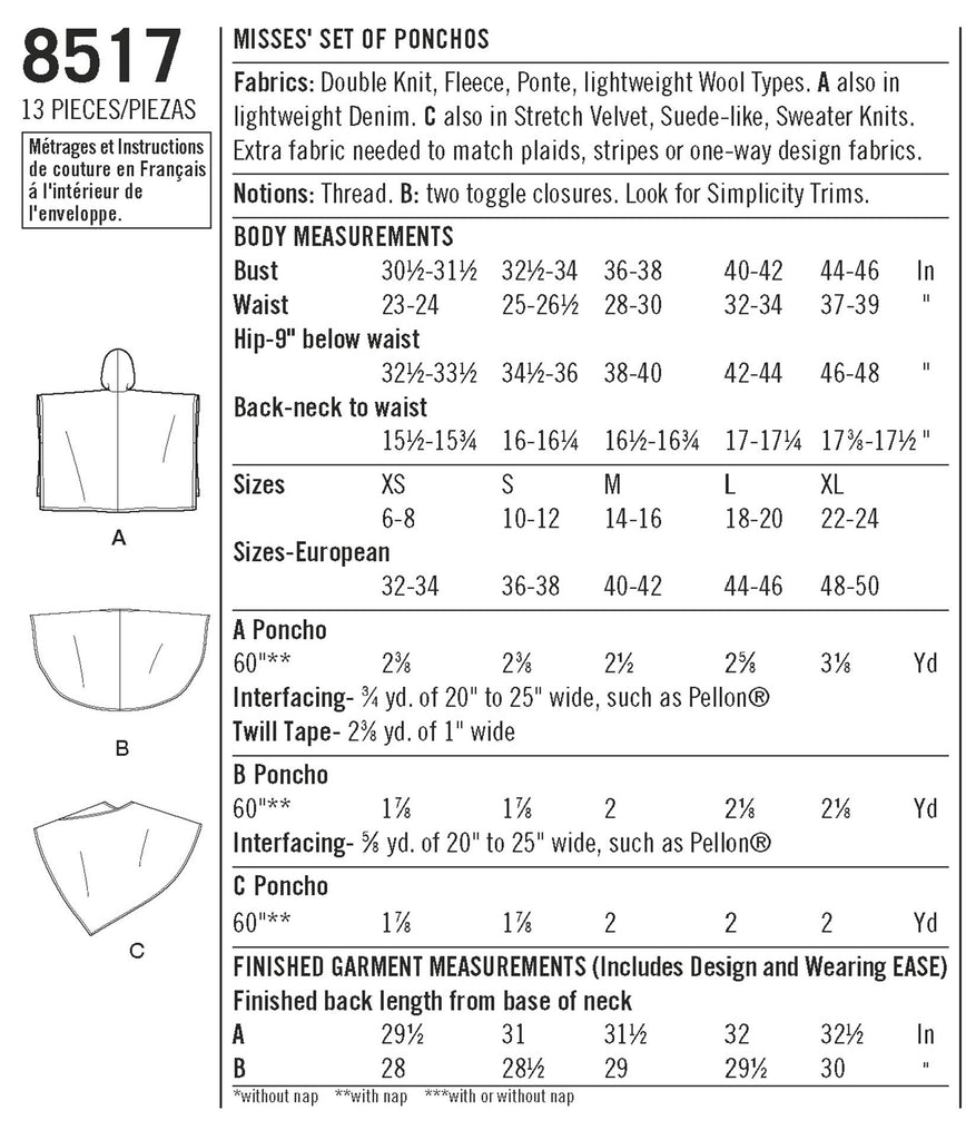 Simplicity 8517 - Misses' Set of Ponchos | Sewing Patterns – My Sewing Box