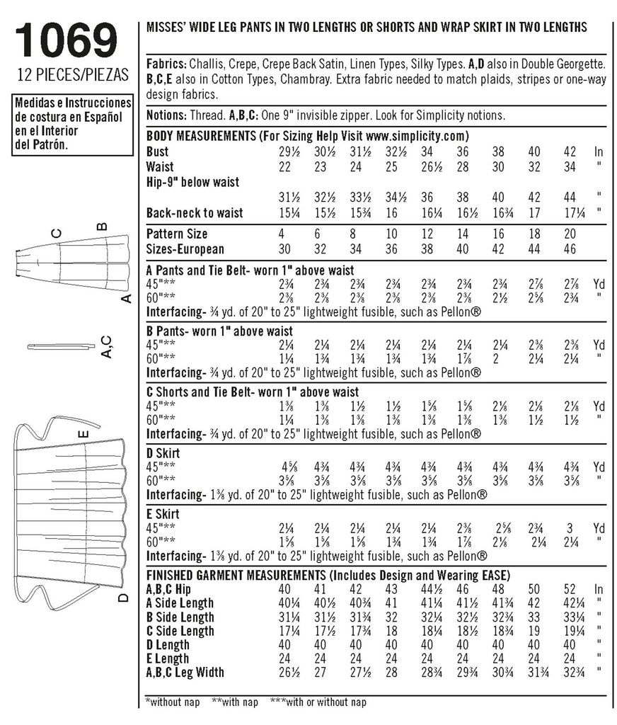 Simplicity 1069 - Women's Wide Leg Trousers or Shorts & Skirts | Sewing ...