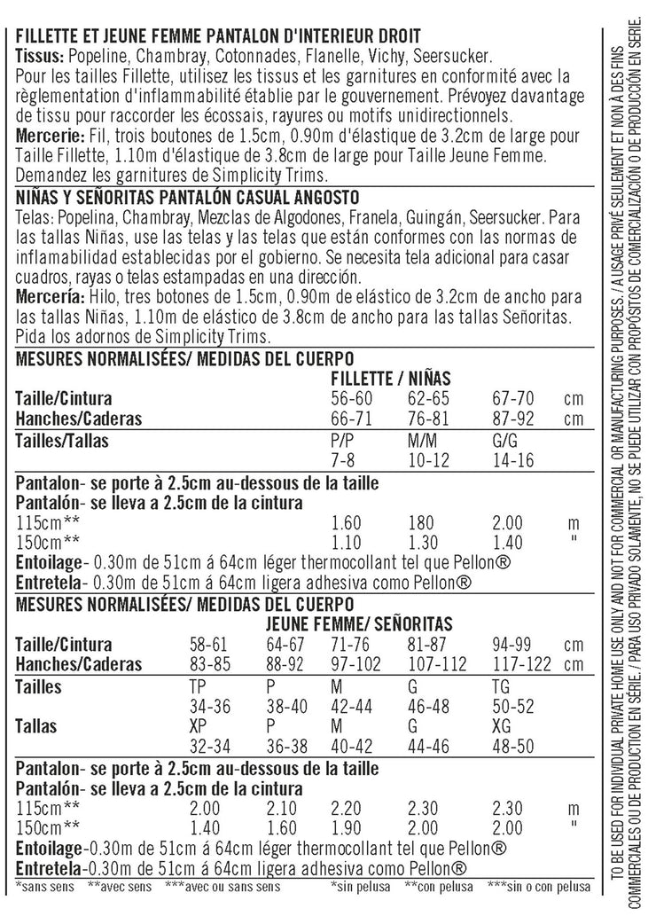 Simplicity S8518 - Girls' and Misses' Slim Fit Lounge Trousers | Sewing ...