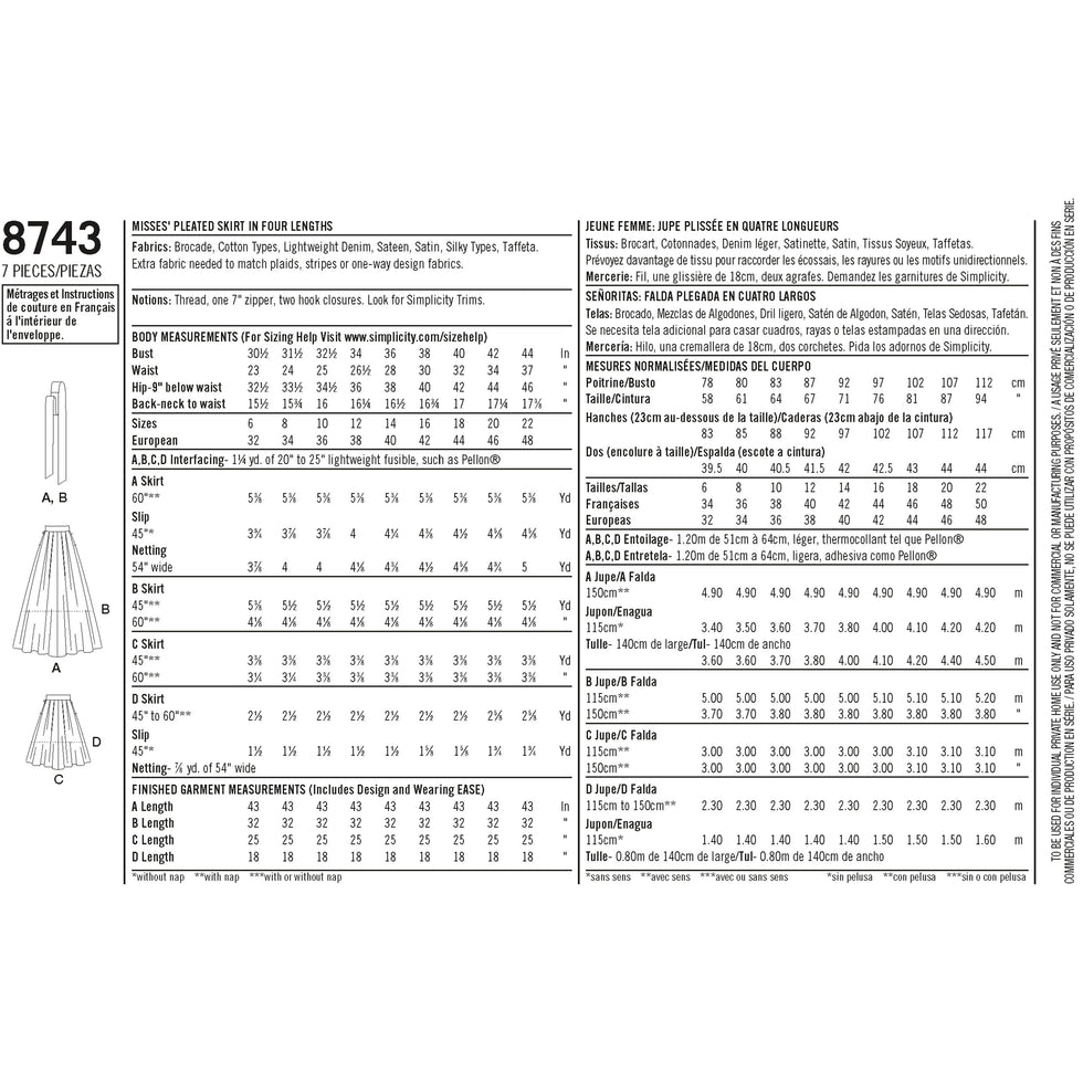 Simplicity 8743 - Women's Pleated Skirts | Sewing Pattern – My Sewing Box