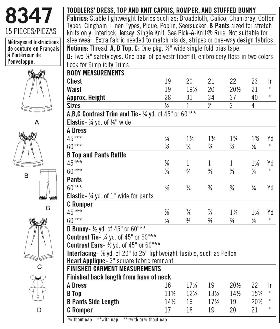 Simplicity Sewing Pattern 8347 - Toddlers' Dress, Top and Knit Capris ...