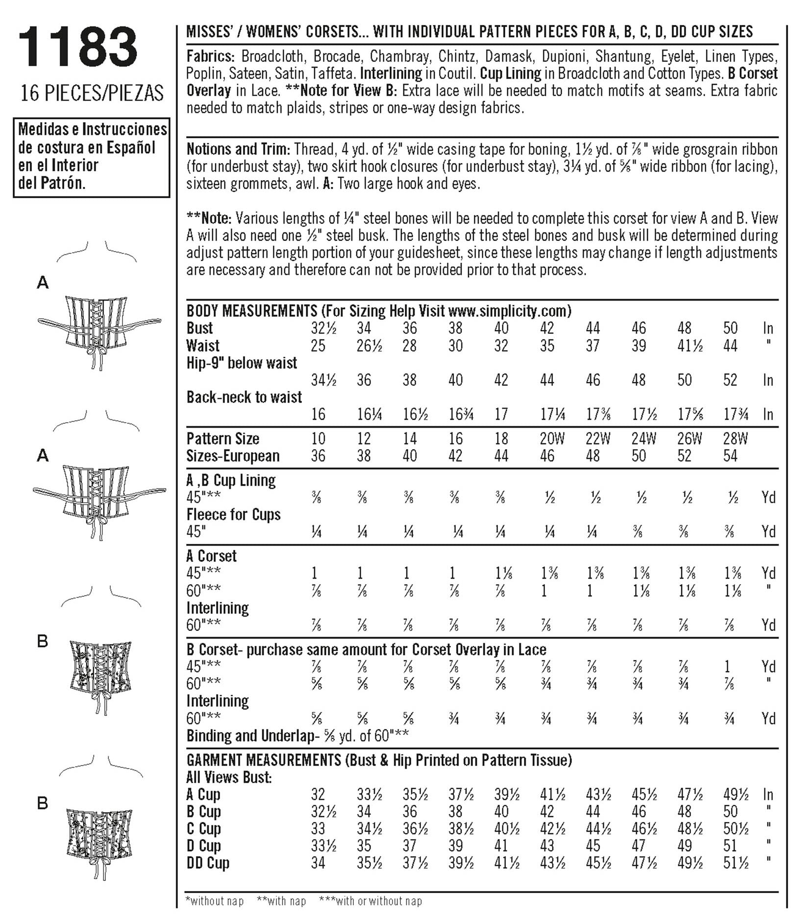 Simplicity 1183 - Women's and Plus Size Corsets | Sewing Patterns – My ...