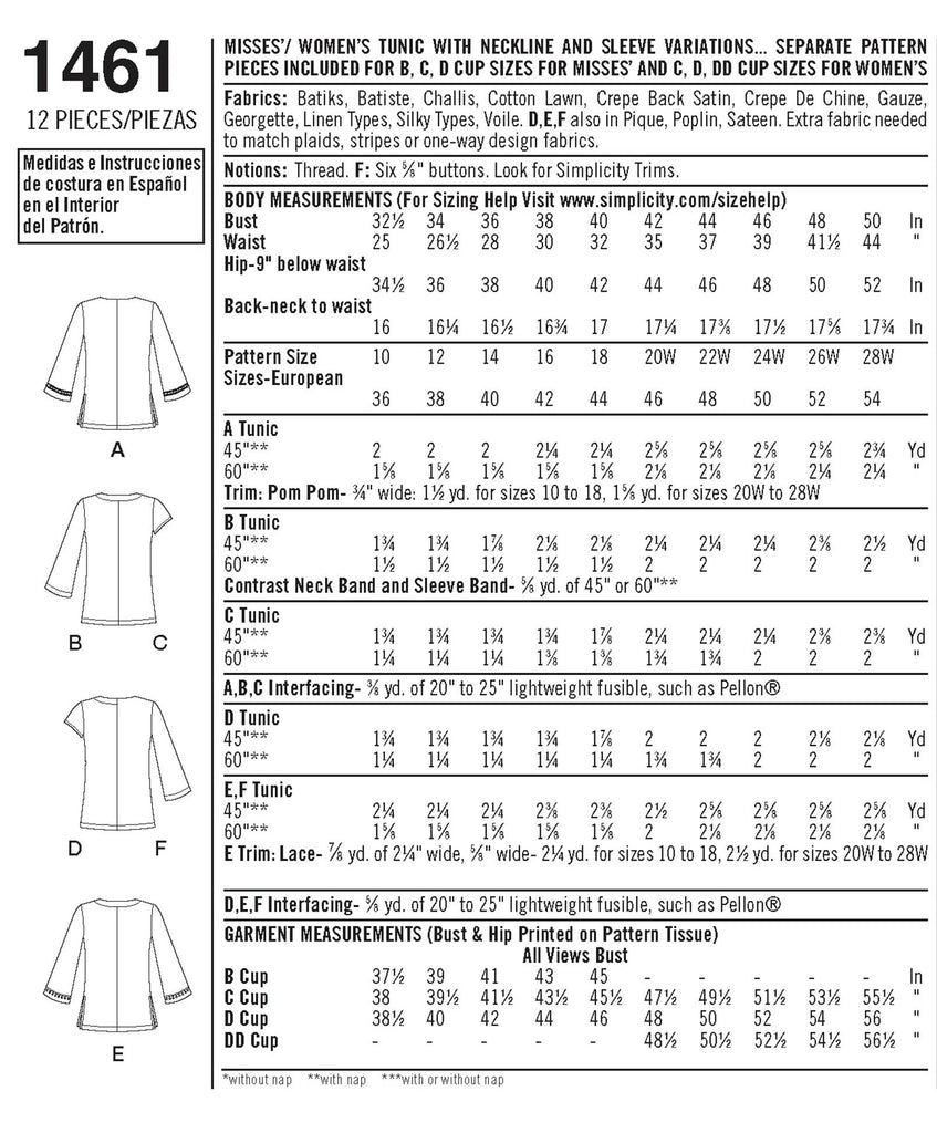 Simplicity 1461 - Women's and Plus Tunic with Neckline and Sleeve ...