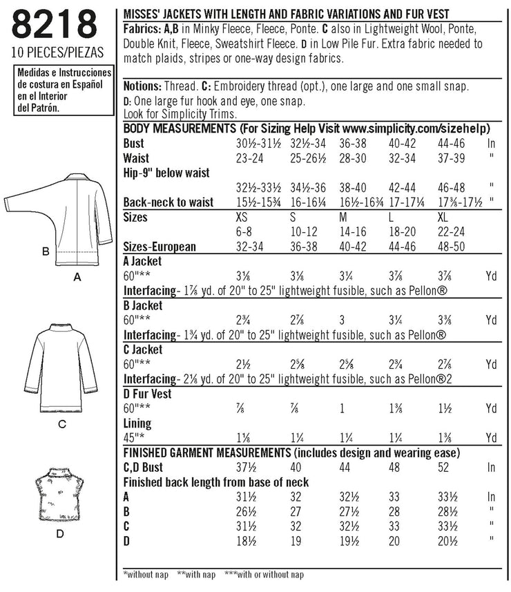 Simplicity 8218 - Women's Easy-to-Sew Jackets and Vest | Sewing ...