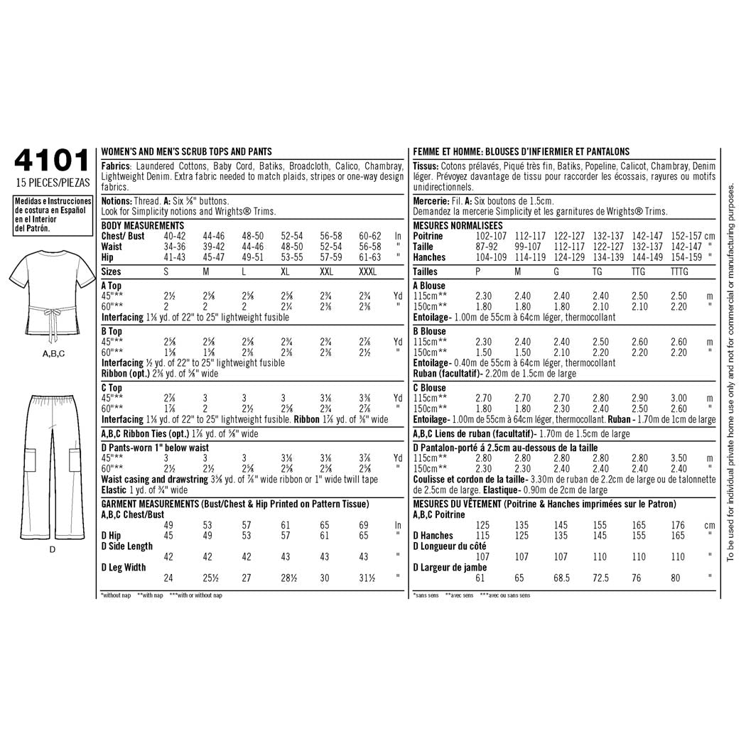 Simplicity 4101 - Women's & Men's Plus Size Scrubs | Sewing Patterns ...